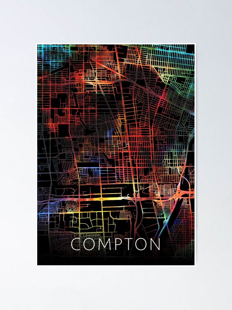 "Compton City Street Map Dark Mode" Poster for Sale by map-lover ...