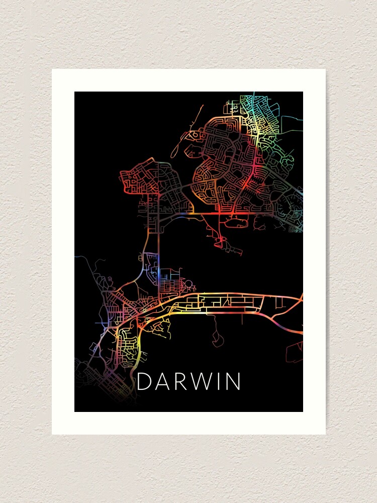 "Darwin City Street Map Dark Mode" Art Print by map-lover | Redbubble
