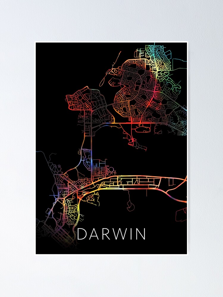 "Darwin City Street Map Dark Mode" Poster by map-lover | Redbubble
