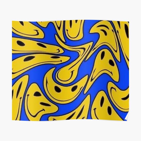 "blue trippy smiley faces design" Poster by Cindeele | Redbubble