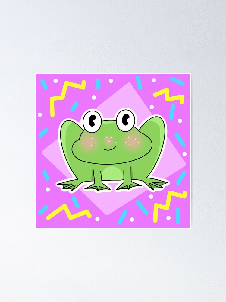 "A Cute Blushing Frog on a 90s Inspired Background" Poster by ...