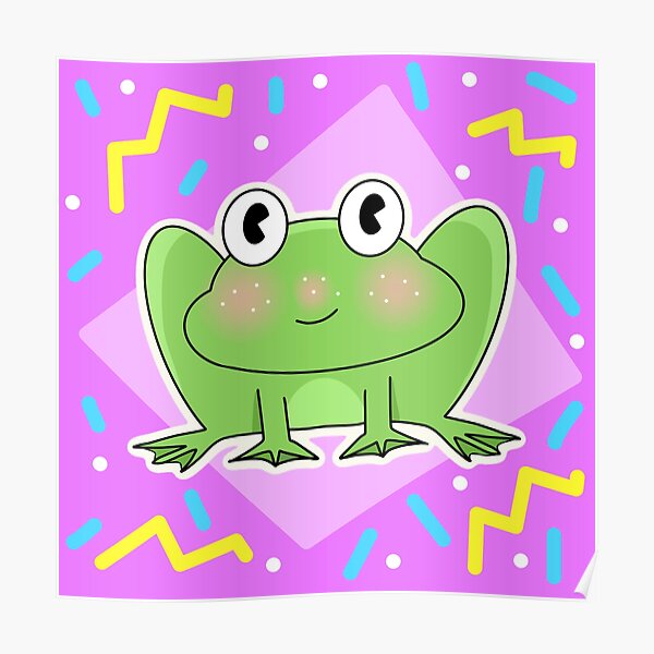 "A Cute Blushing Frog on a 90s Inspired Background" Poster by ...