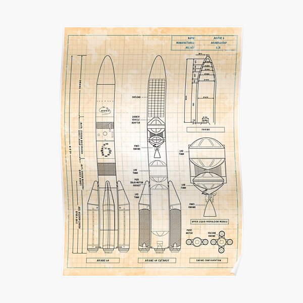 "Ariane 6 (Old Blue Grid-English) Vertical Version" Poster for Sale by ...