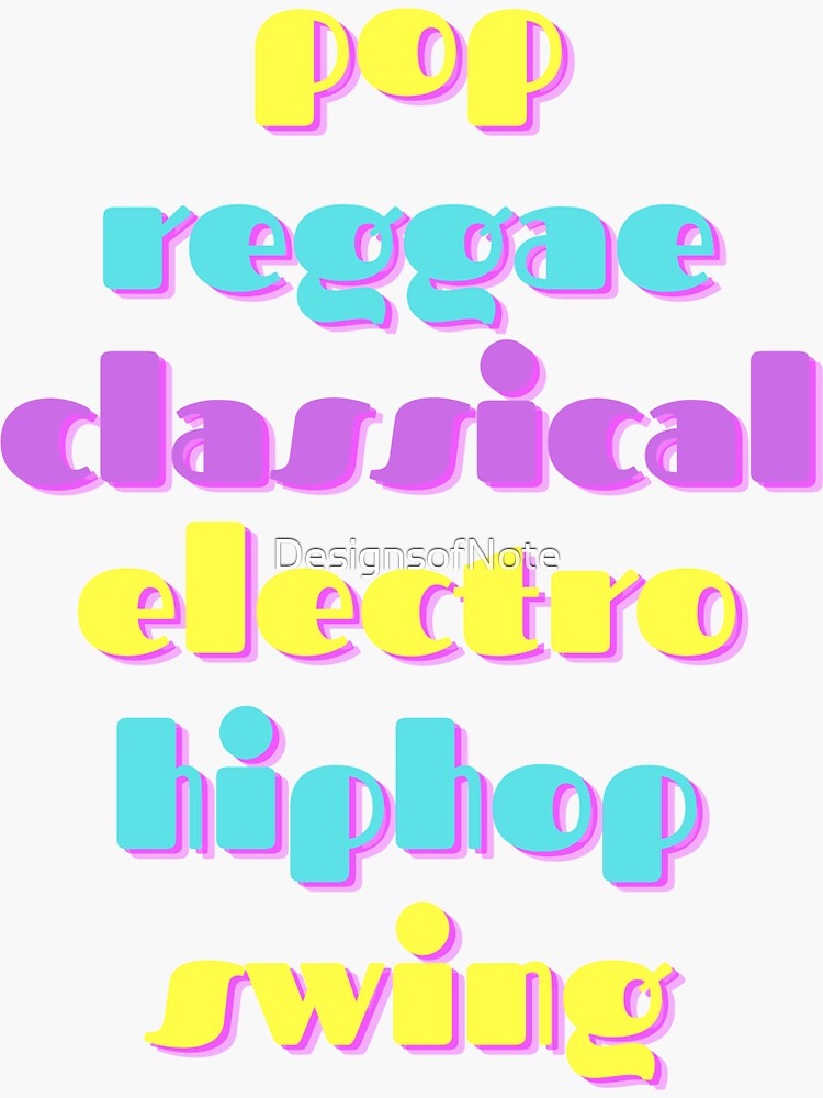 "Love All Music Genres " Sticker by DesignsofNote | Redbubble
