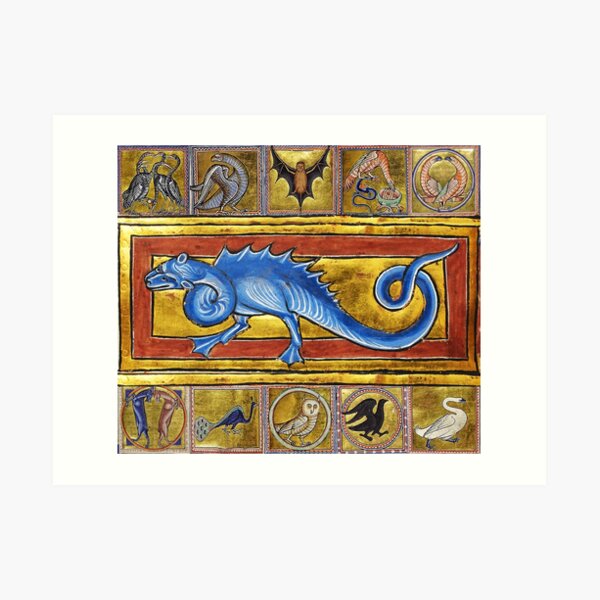 "MEDIEVAL BESTIARY,SEPS LEGENDARY SNAKE , FANTASTIC ANIMALS IN GOLD RED ...