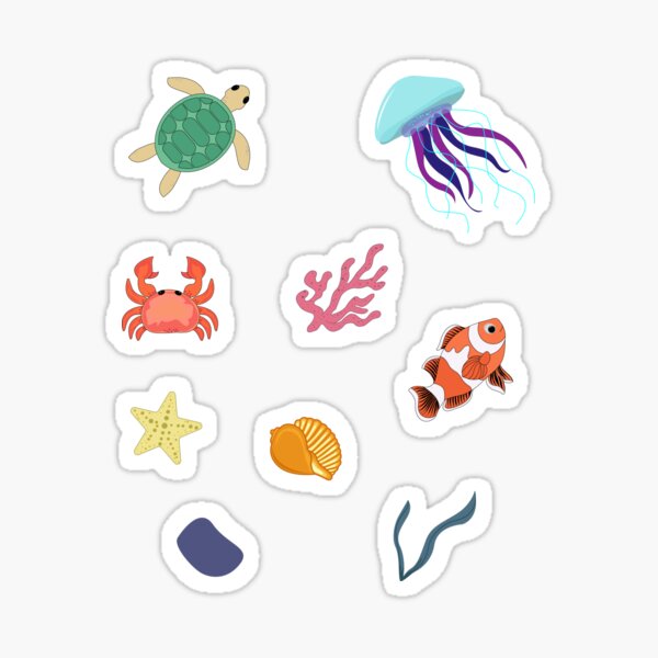 "ocean Vibes sticker pack pattern, Ocean creatures, Sea life , sea ...