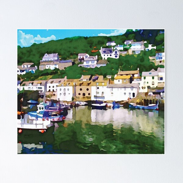 "Polperro harbour in Cornwall UK. Watercolour effect" Poster for Sale ...