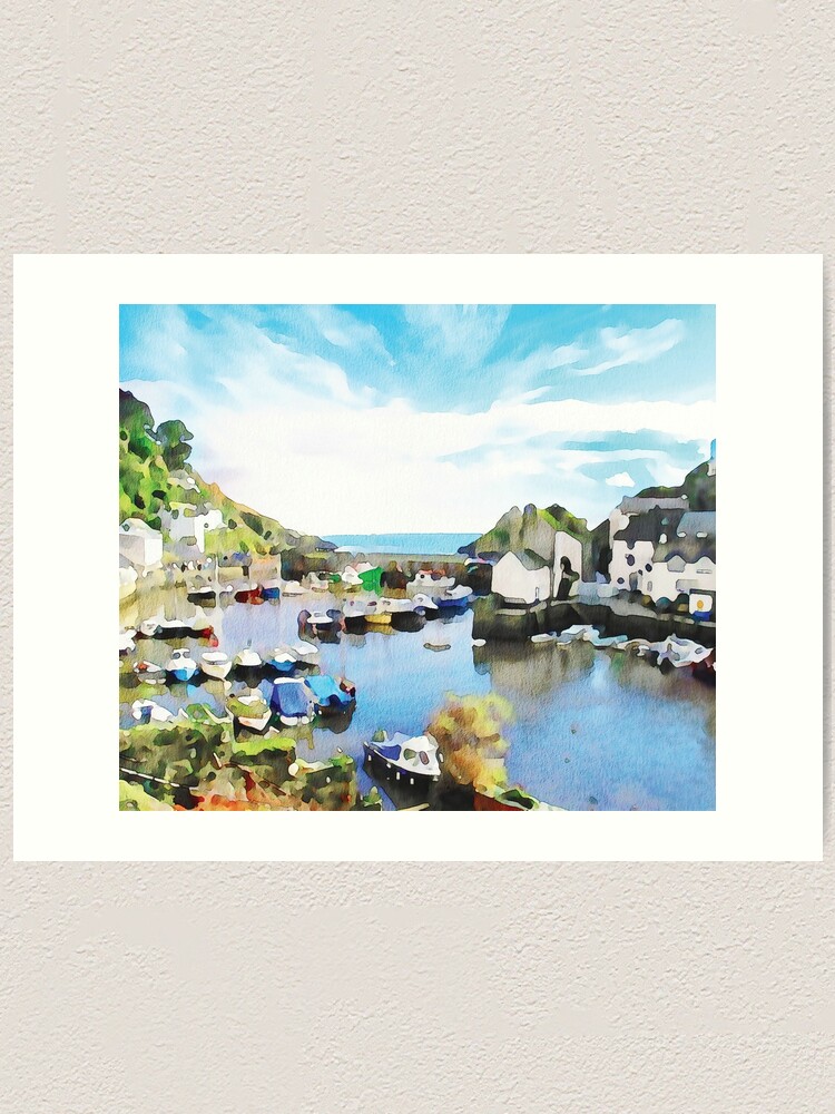 "Polperro harbour in Cornwall UK. Watercolour effect" Art Print for ...
