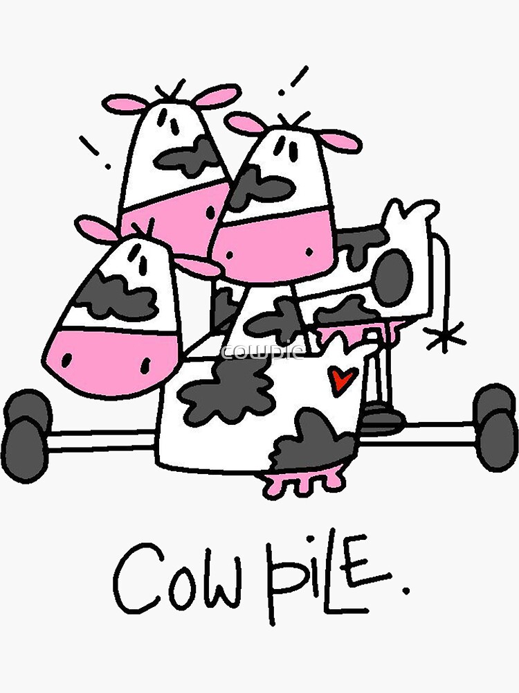 "Funny Cow Pile Stick Figure Black And White Cow" Sticker for Sale by ...