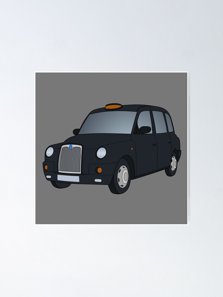 "UK Black Taxi Cartoon Art (Grey)" Poster for Sale by oojamaflip ...