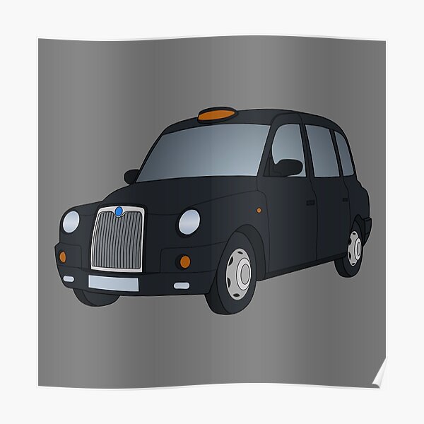 "UK Black Taxi Cartoon Art (Grey)" Poster for Sale by oojamaflip ...