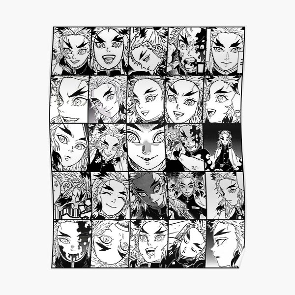 Poster « Rengoku kyojuro- collage version noir et blanc », par ...