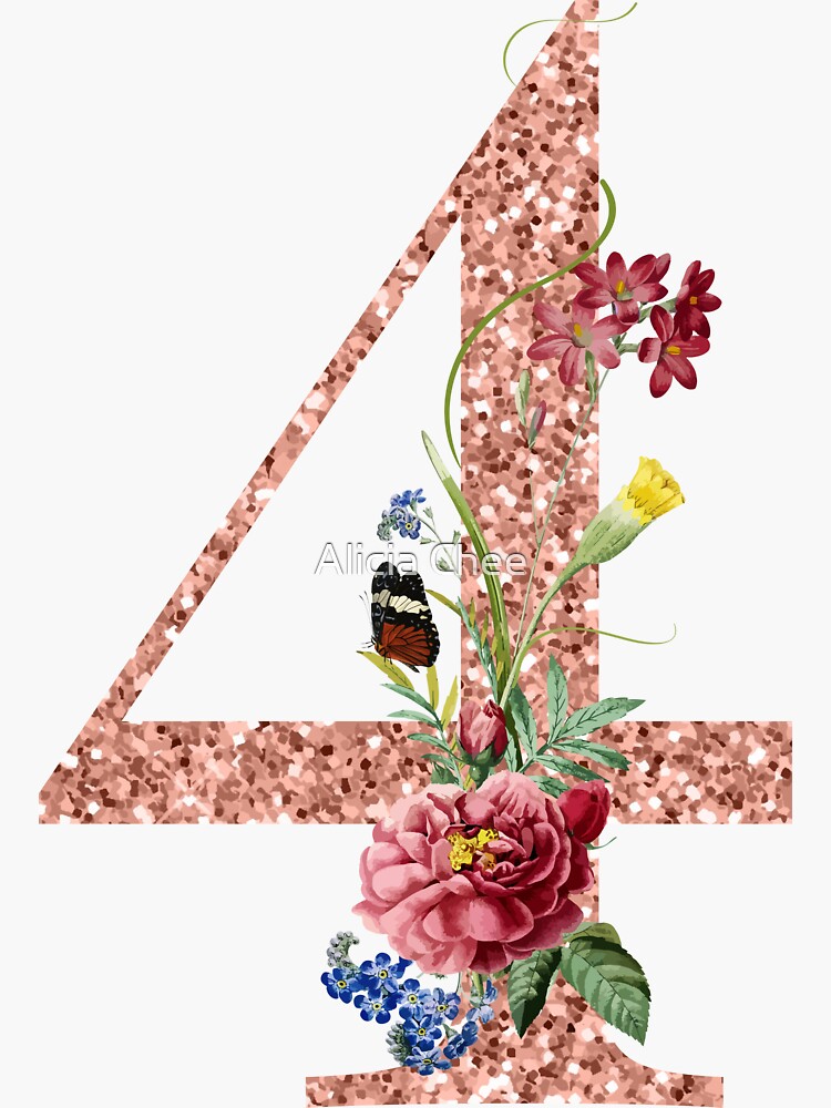 Pegatina «Floral rosa dorado y mariposa número cuatro» de NiftyTrinket ...