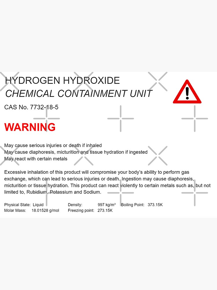 "Hydrogen hydroxide (water) warning label" Sticker for Sale by 3 ...