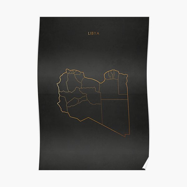 "Libya Gold Outline Map with State Boundaries" Poster by Travel2NZ ...