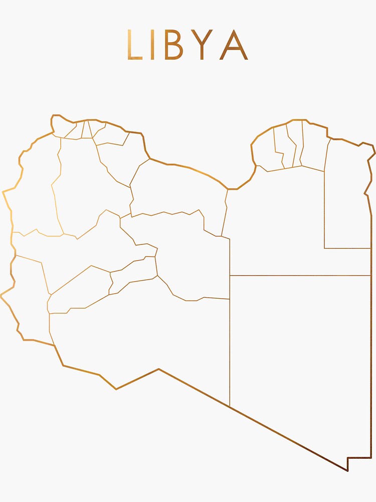 "Libya Gold Outline Map with State Boundaries" Sticker by Travel2NZ ...