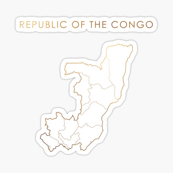 "Republic of the Congo Gold Outline Map with State Boundaries" Sticker ...