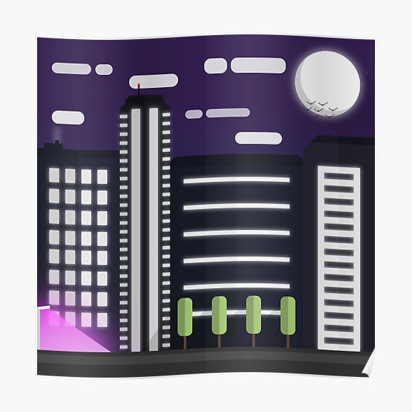 "Flat design night city" Poster for Sale by Nocturnix | Redbubble