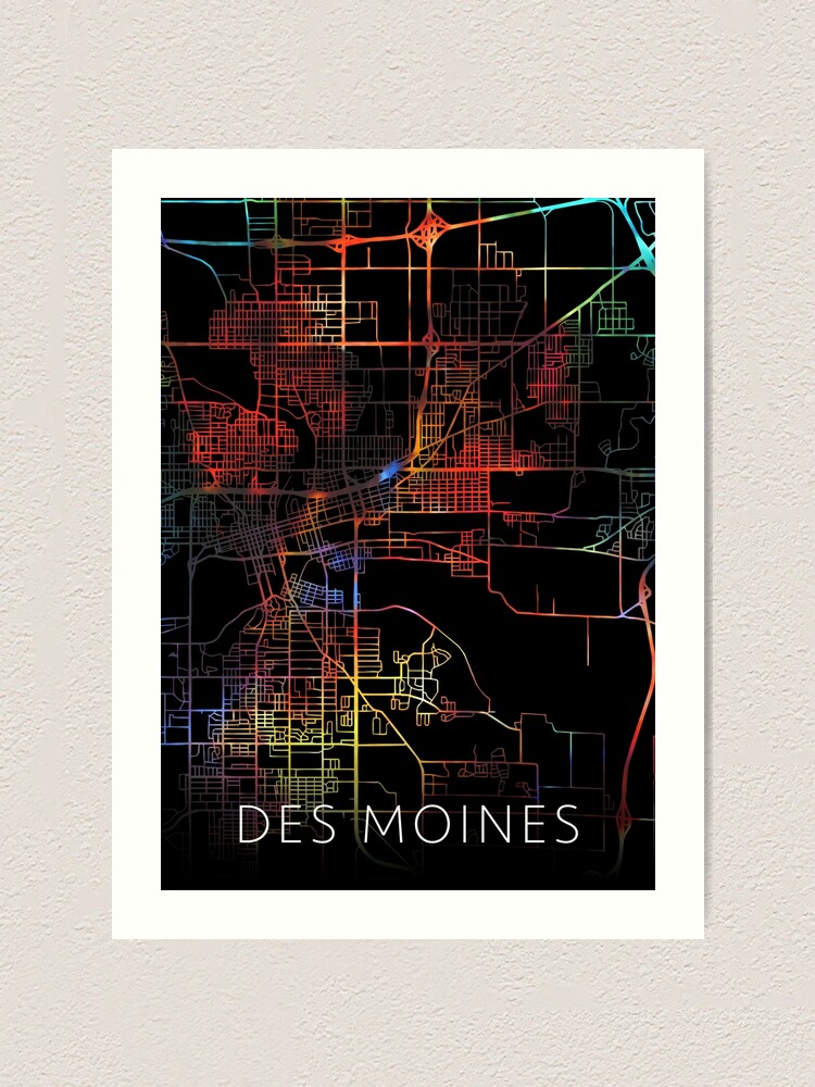 "Des Moines City Street Map Dark Mode" Art Print by map-lover | Redbubble