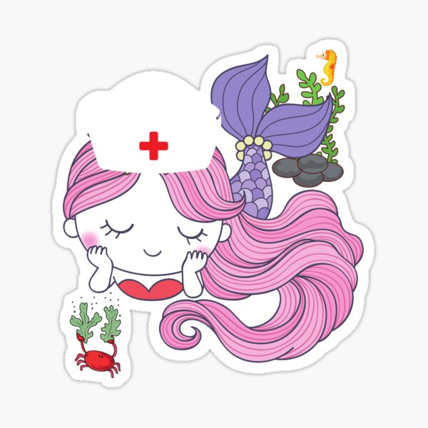 "Cuteness Mermaid Nurse" Sticker by Breechcloth | Redbubble