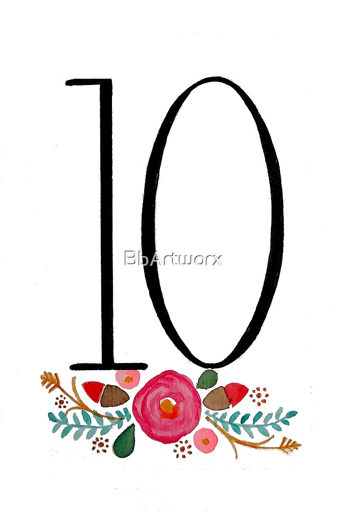 "Number 10 - Ink & Watercolour Flowers" by BbArtworx | Redbubble