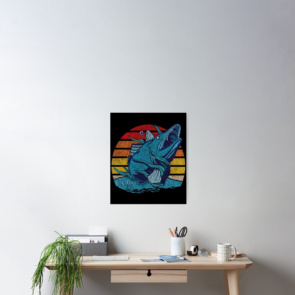 "Retro Ocean Wave Pike Perk Fish Distressed" Poster for Sale by ...