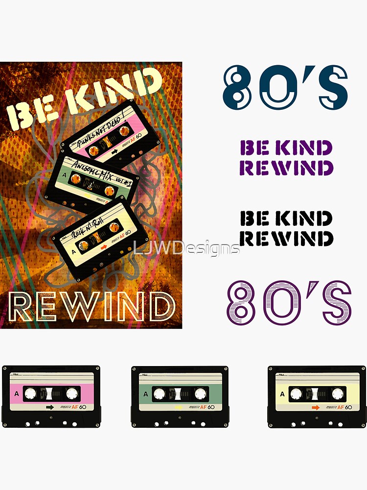 "Be Kind Rewind Oldschool Cassette Retro Design Sticker Pack" Sticker ...