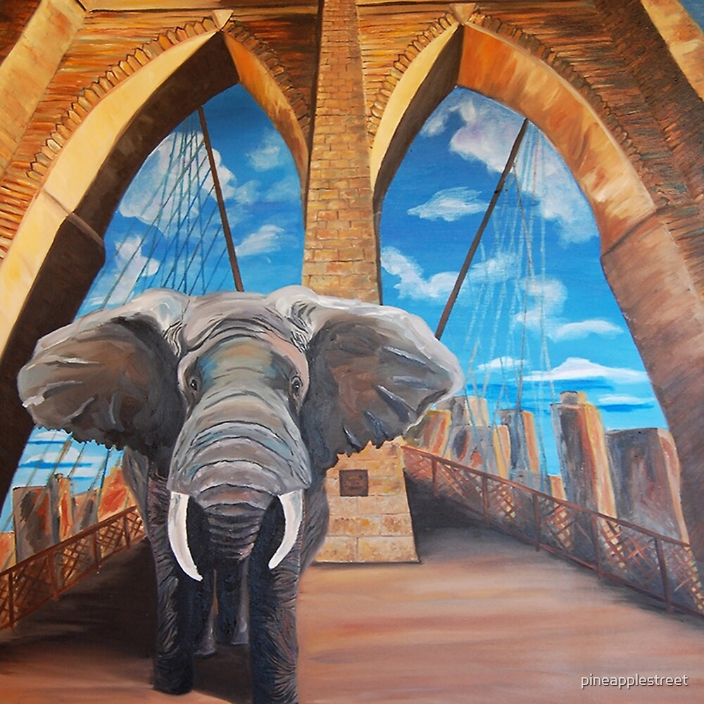 "Elephant Crossing the Brooklyn Bridge" by pineapplestreet | Redbubble