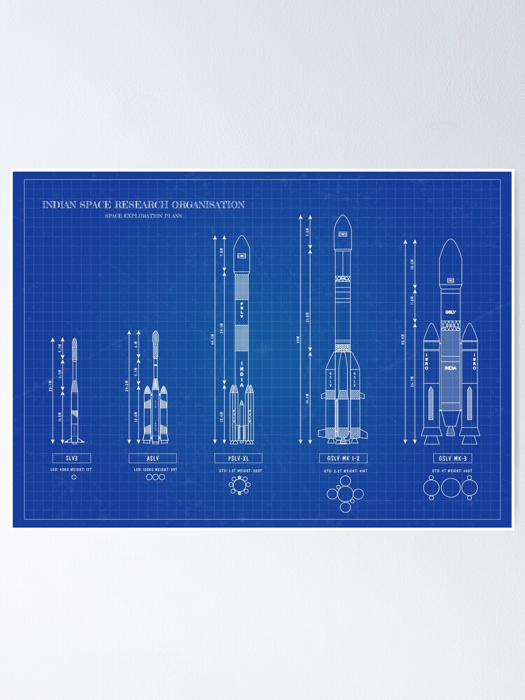 "Indian Space Research Organisation Rockets- Blueprint" Poster for Sale ...