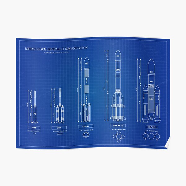 "Indian Space Research Organisation Rockets- Blueprint" Poster for Sale ...