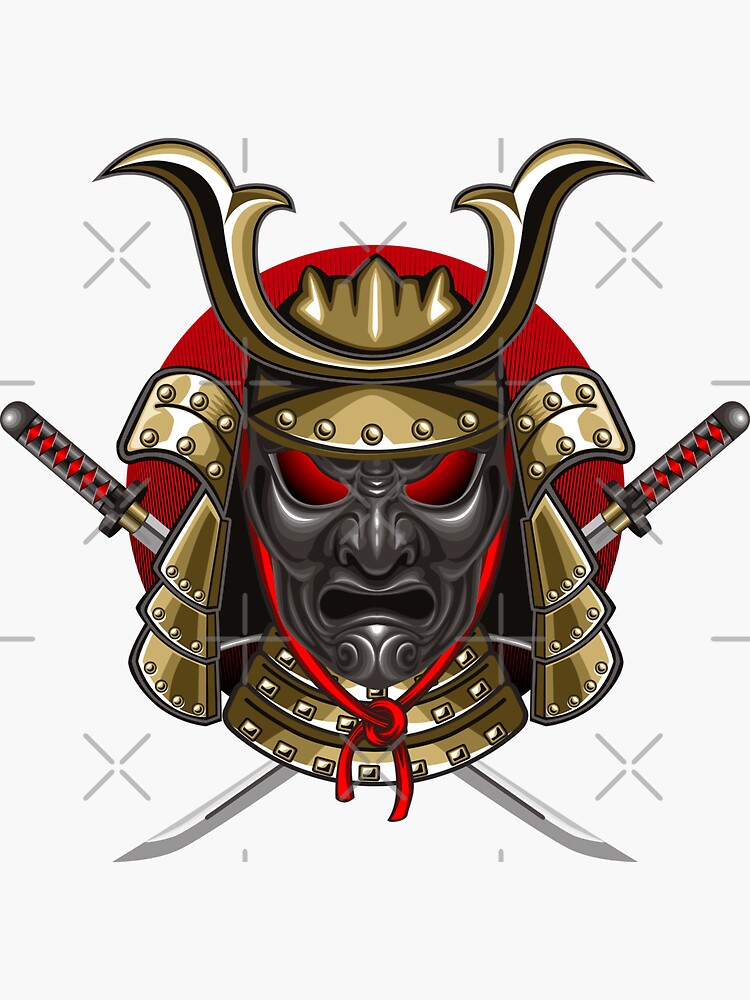 "Colorful Samurai mask" Sticker by Smaragdas | Redbubble
