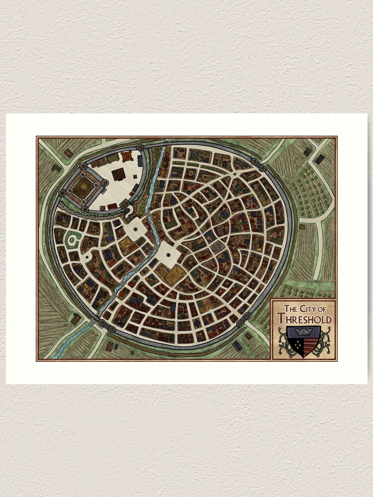 "Map of the Town of Threshold" Art Print by Dungeonmusings | Redbubble