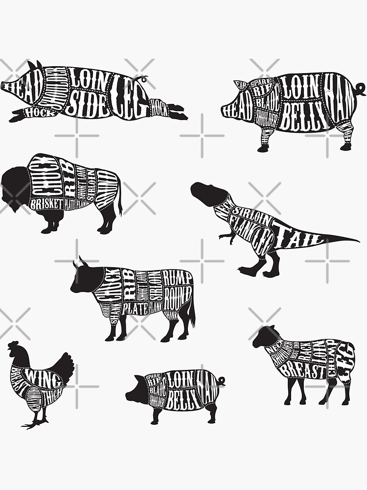 "Meat Cuts Sticker Pack" Sticker for Sale by JasKei-Designs | Redbubble