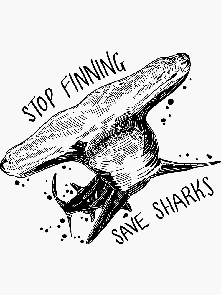 "Stop Finning Save Sharks Hammerhead Shark" Sticker by Narked-Shark ...
