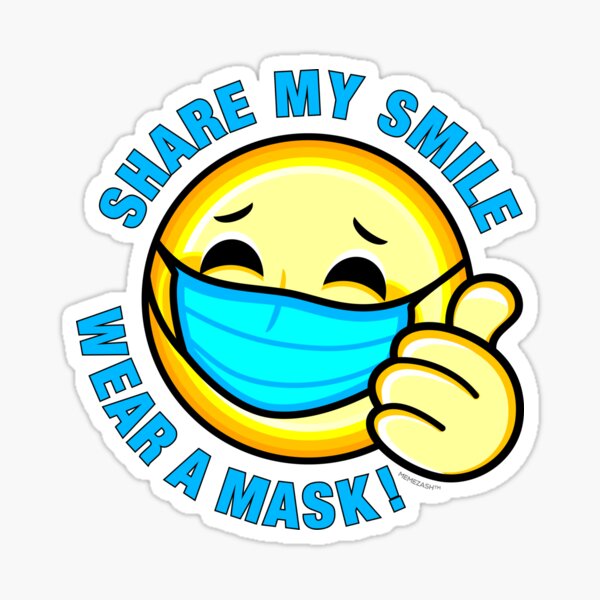 "Happy Smiley Promoting Face Mask Protection, Share My Smile" Sticker ...