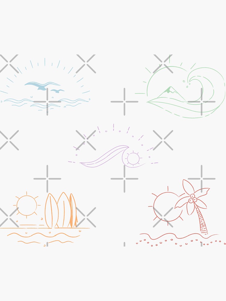 "beachy ocean pencil drawing sticker pack" Sticker by MRBrown2 | Redbubble