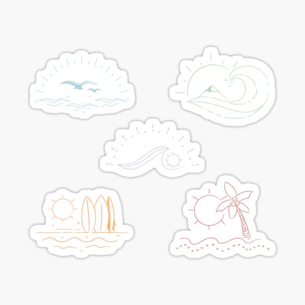 "beachy ocean pencil drawing sticker pack" Sticker by MRBrown2 | Redbubble