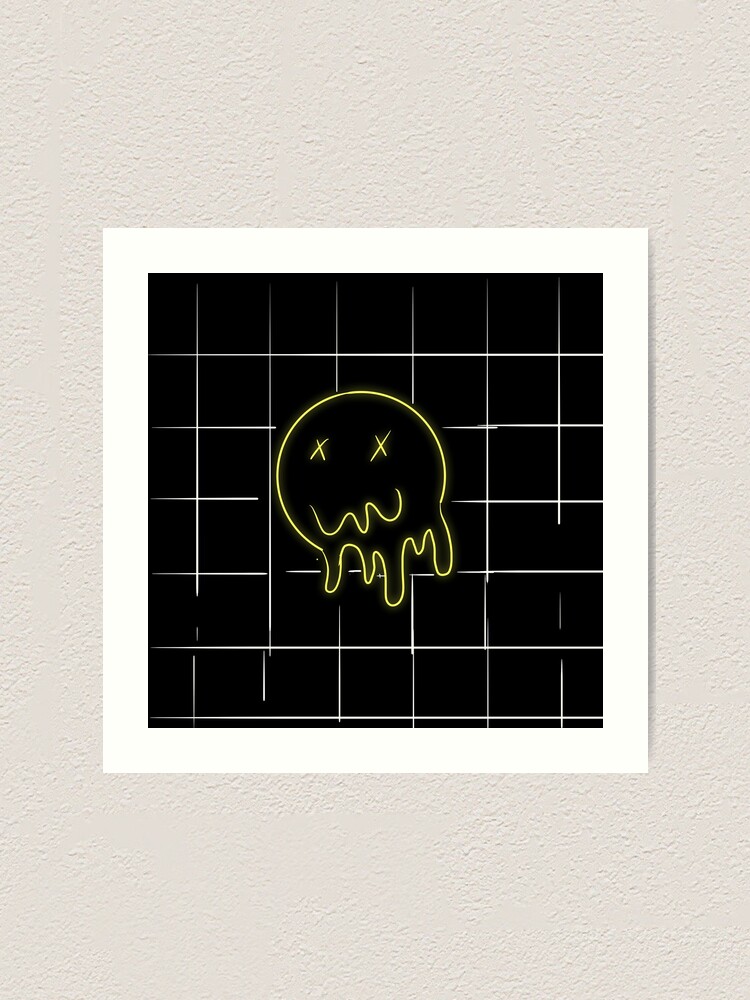 "Drippy Yellow Neon Smiley Face" Art Print for Sale by YourRubyFren ...