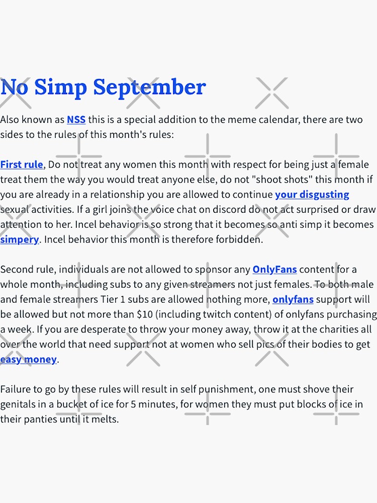 "No Simp September Meme Definition" Sticker by LeBebArt | Redbubble