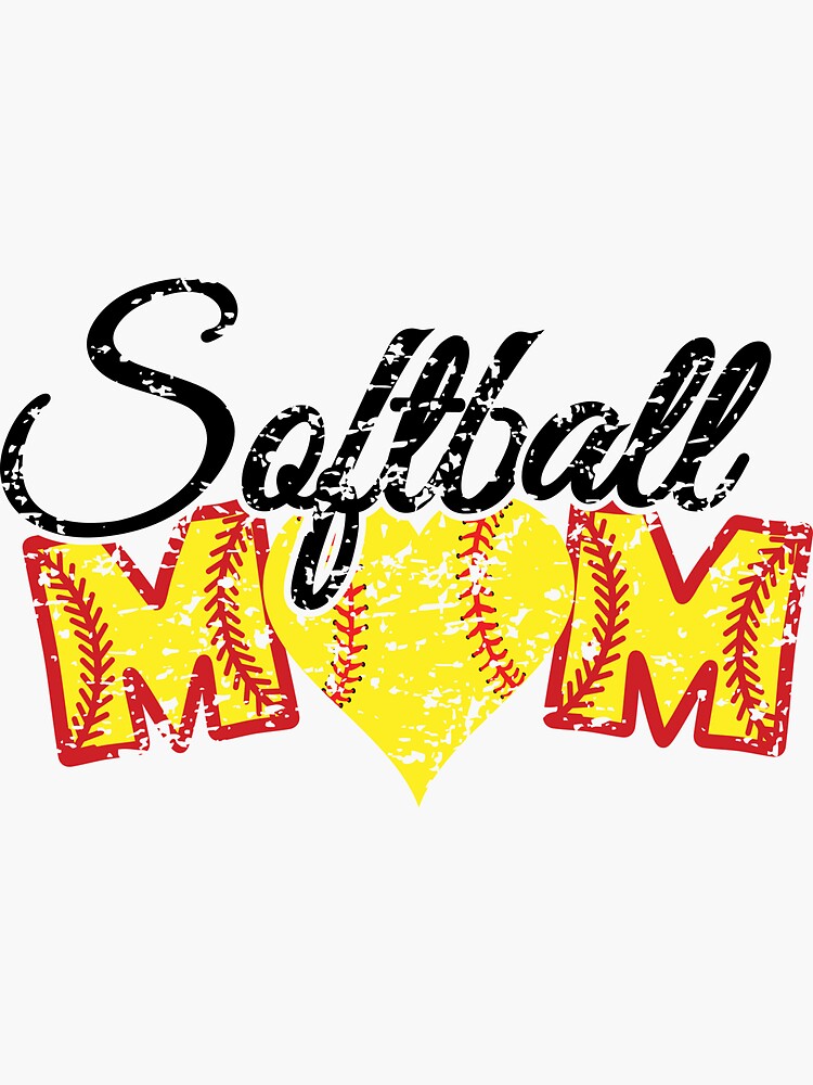 "Distressed softball mom with heart and red stitches" Sticker for Sale ...