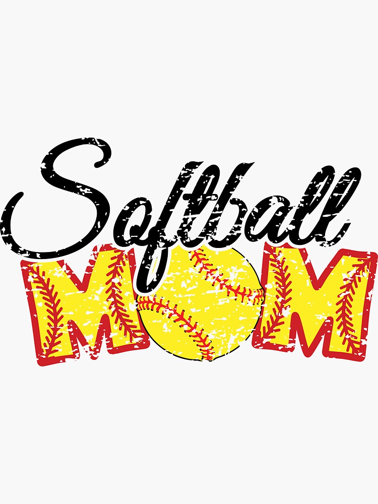"Distressed softball mom with ball and red stitches" Sticker for Sale ...