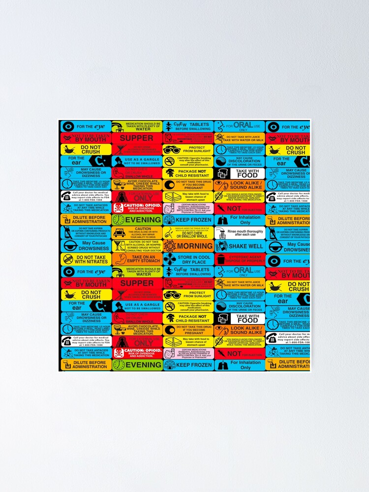"Prescription warning labels" Poster for Sale by Pharmacied | Redbubble
