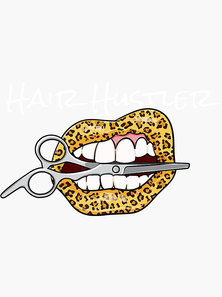 "Leopard Lips With Scissors Cool Hairdresser Hair Hustler" Sticker for ...