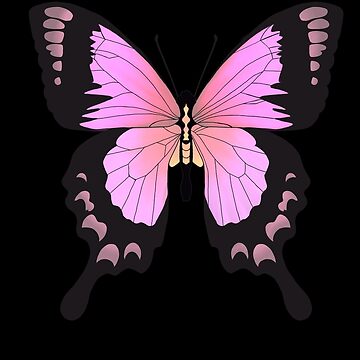 "Light pink monarch butterfly illustration on black background" Sticker ...