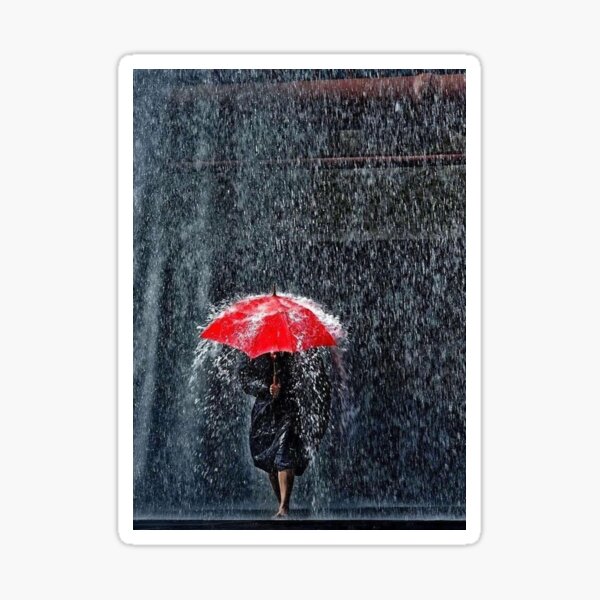 "Walking in the rain red umbrella splash" Sticker by MindChirp | Redbubble