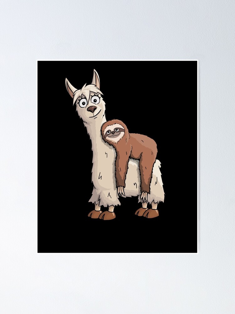 "Chill Out Funky Sloth Riding Llama Drawing" Poster for Sale by ...