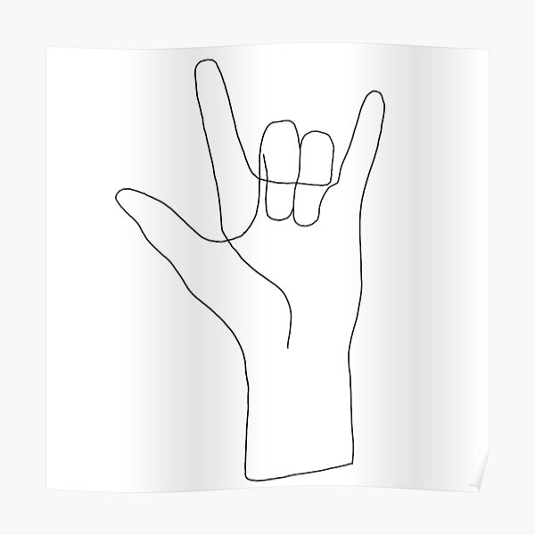 "Line art doodle graphic of hand American Sign Language I love you ...