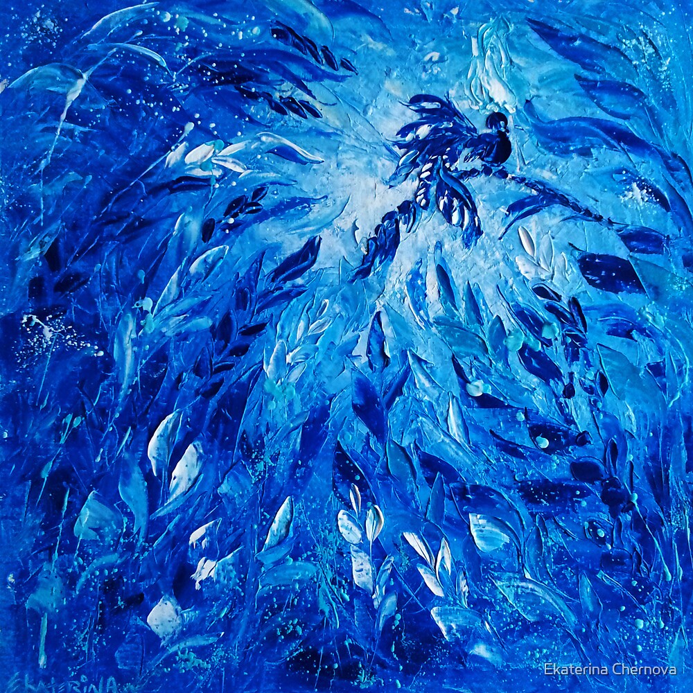 "Blue Phoenix Abstract Art Flower Paintting by Ekaterina Chernova" by ...