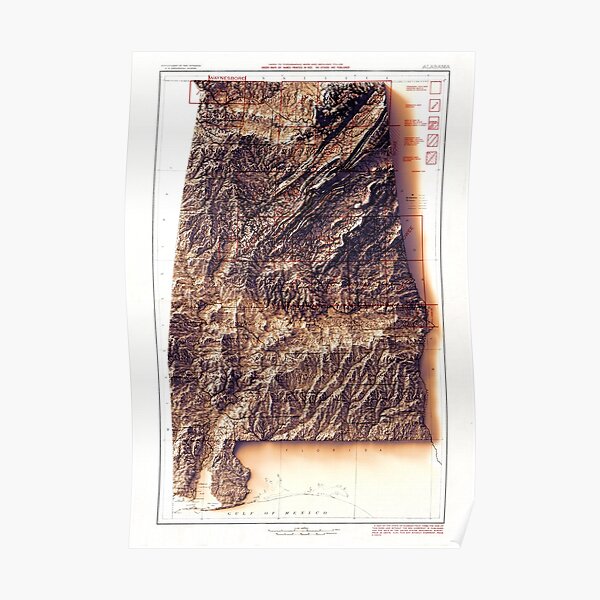 "1925 Alabama Relief Map digitally-rendered" Poster for Sale by ThinkAboutMaps | Redbubble