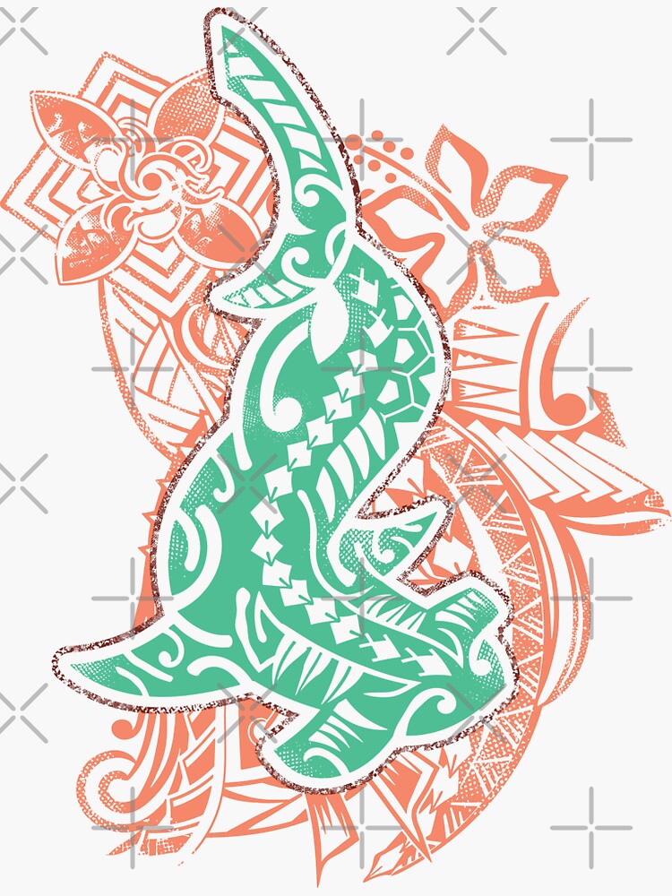 "Hawaiian Tribal Hammerhead Shark Grunged" Sticker for Sale by ...